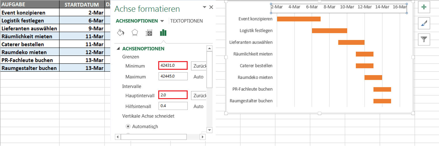 Gantt-Diagramm in Excel erstellen