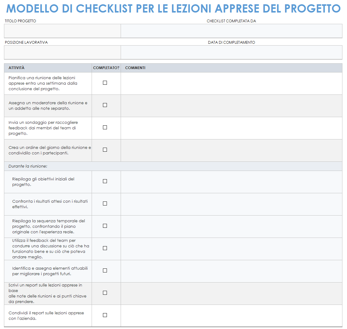 Modelli gratuiti delle lezioni apprese sul project management | Smartsheet
