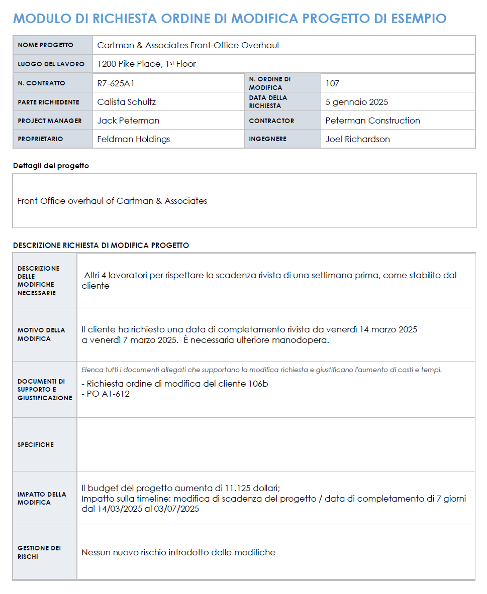 Moduli gratuiti per ordini di modifica in edilizia | Smartsheet
