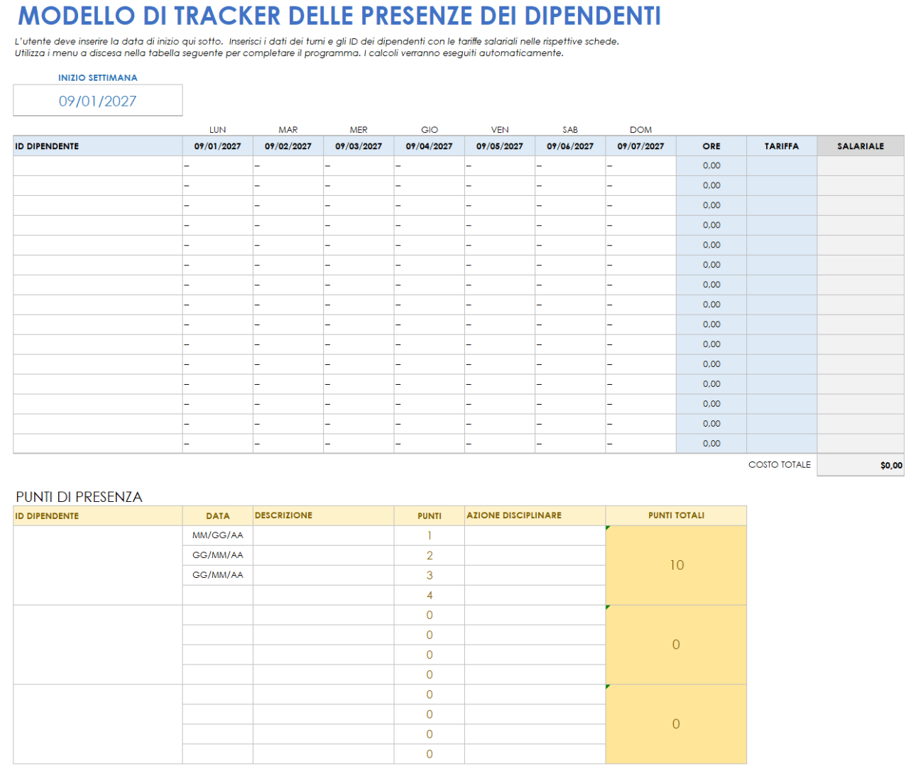 Modelli gratuiti di fogli presenze in formato Google Sheets con guida ...