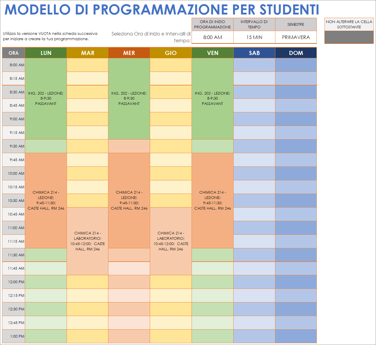 Modelli gratuiti di programmazione settimanale in formato Google Sheets | Smartsheet