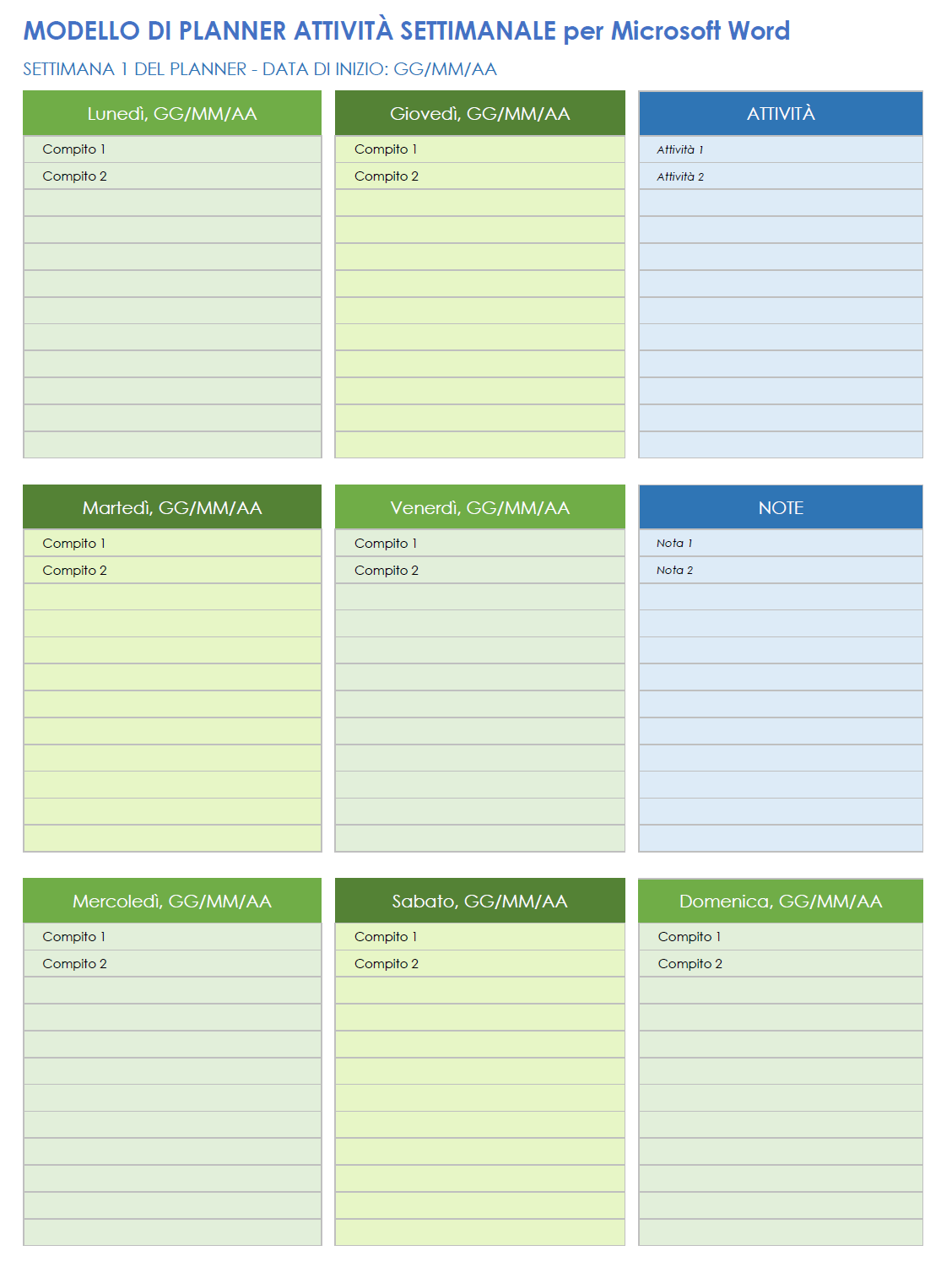 Modelli gratuiti di elenchi di attività, planner e checklist in formato ...