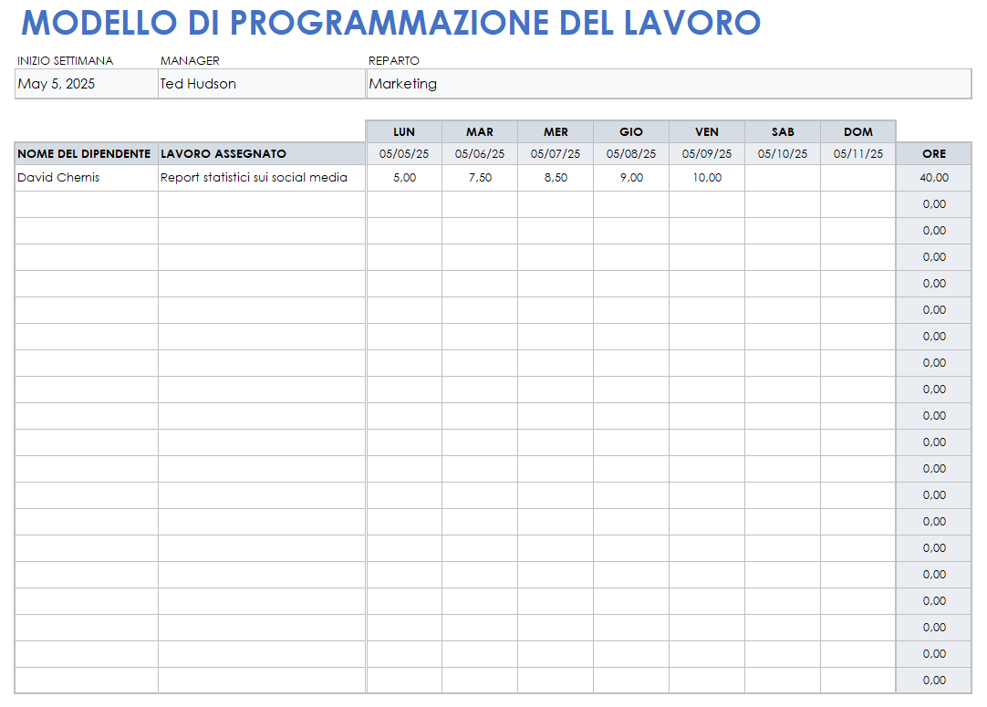 Modelli gratuiti di programmazione settimanale in formato Google Sheets | Smartsheet