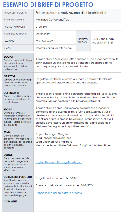 Brief di progetto | Smartsheet