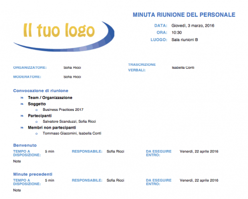 Modelli Microsoft Word gratis per minute di riunioni