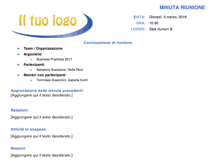 Modelli Microsoft Word gratis per minute di riunioni
