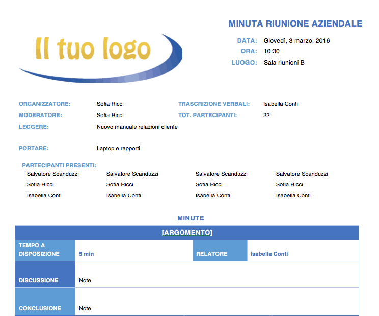 Modelli Microsoft Word gratis per minute di riunioni