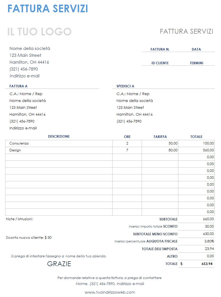 Modelli gratuiti di fatture in Excel - Smartsheet