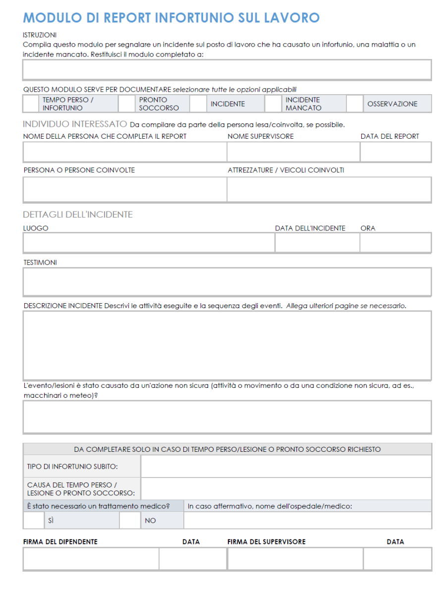 Modelli gratuiti di report degli incidenti sul posto di lavoro | Smartsheet