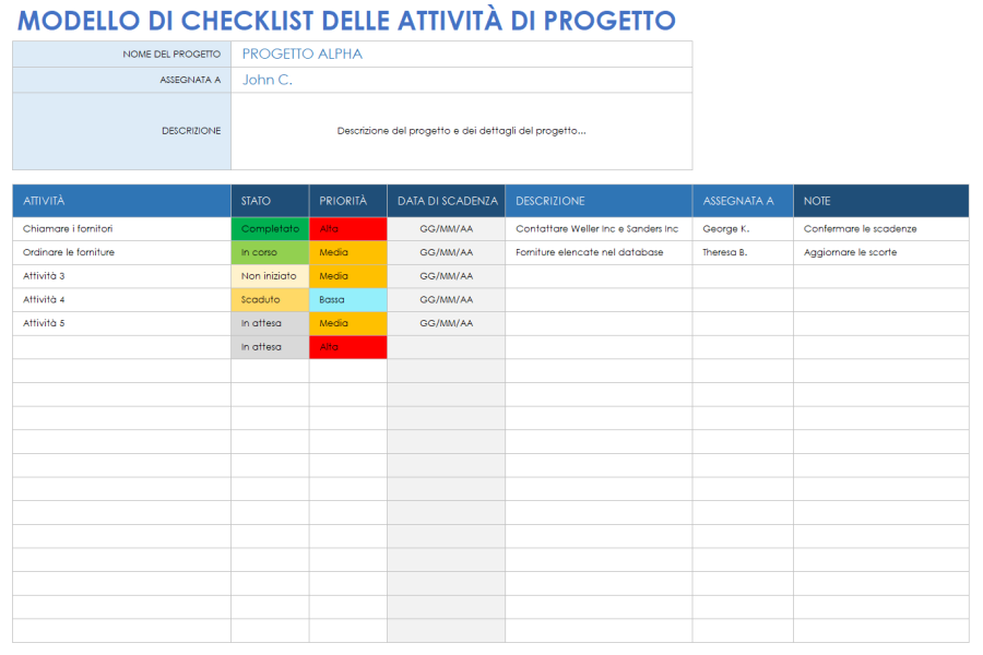 Modelli gratuiti di elenco di attività di progetto per la gestione dei ...