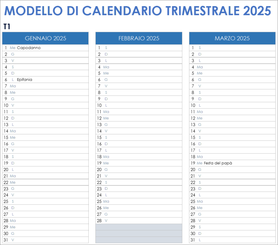 Modelli gratuiti di calendario Excel