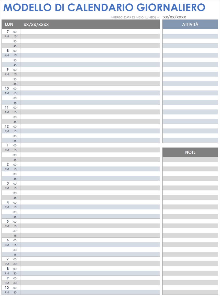 Modelli gratuiti di calendario giornaliero stampabile