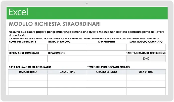Moduli gratuiti di richiesta di straordinari