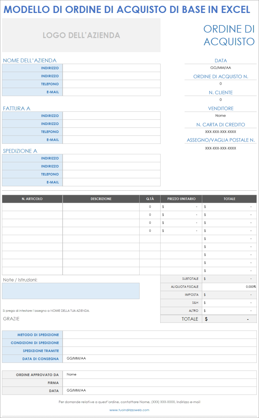 6 modelli gratuiti di ordini di acquisto in Excel