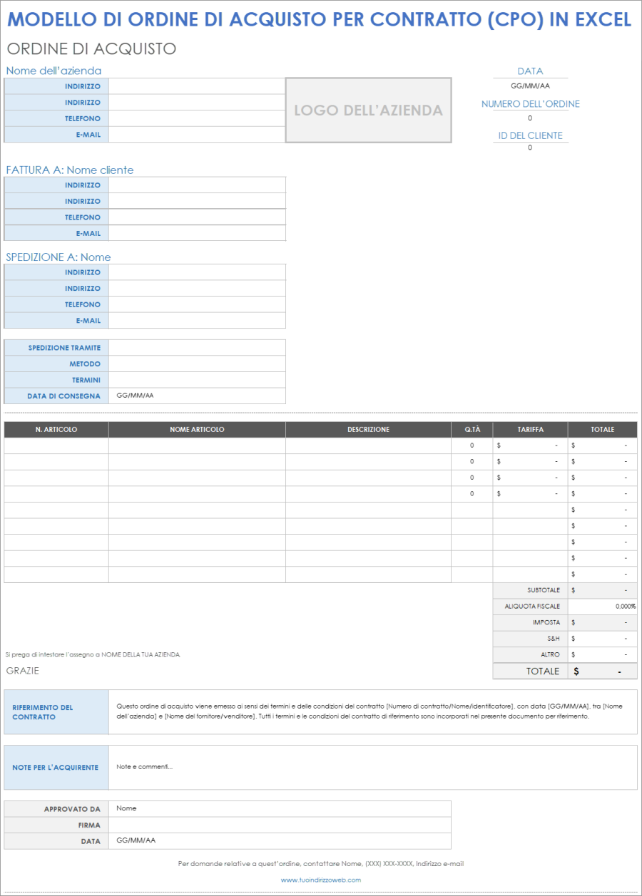 6 modelli gratuiti di ordini di acquisto in Excel