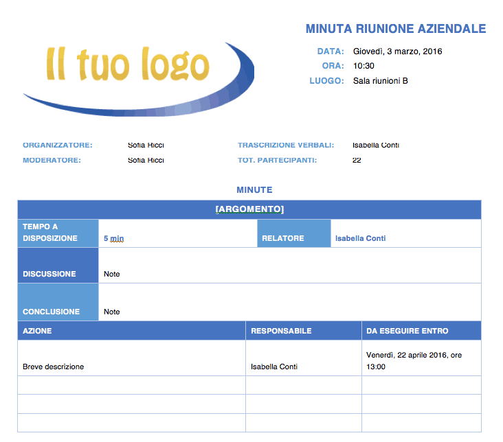 Modelli Microsoft Word gratis per minute di riunioni