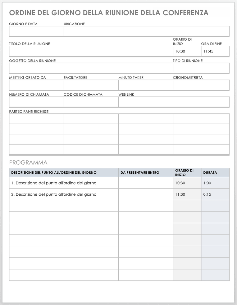 Più di 10 modelli gratuiti di ordine del giorno per meeting per ...