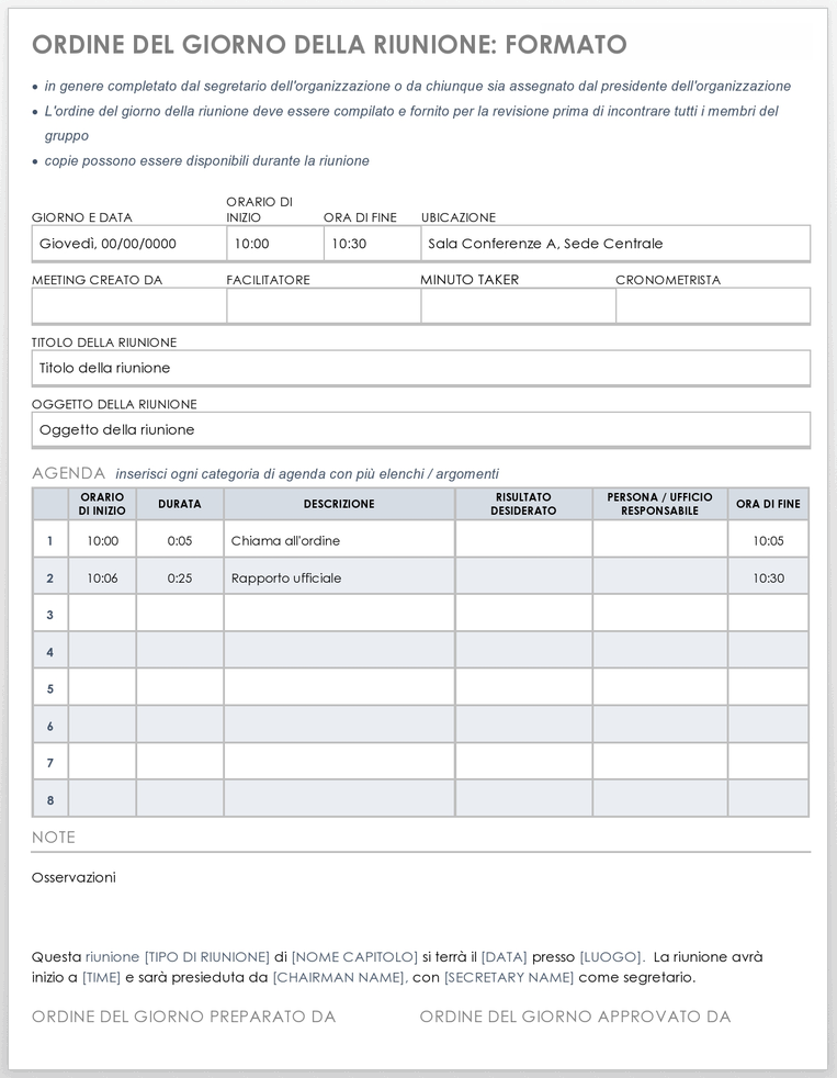 Più di 10 modelli gratuiti di ordine del giorno per meeting per ...