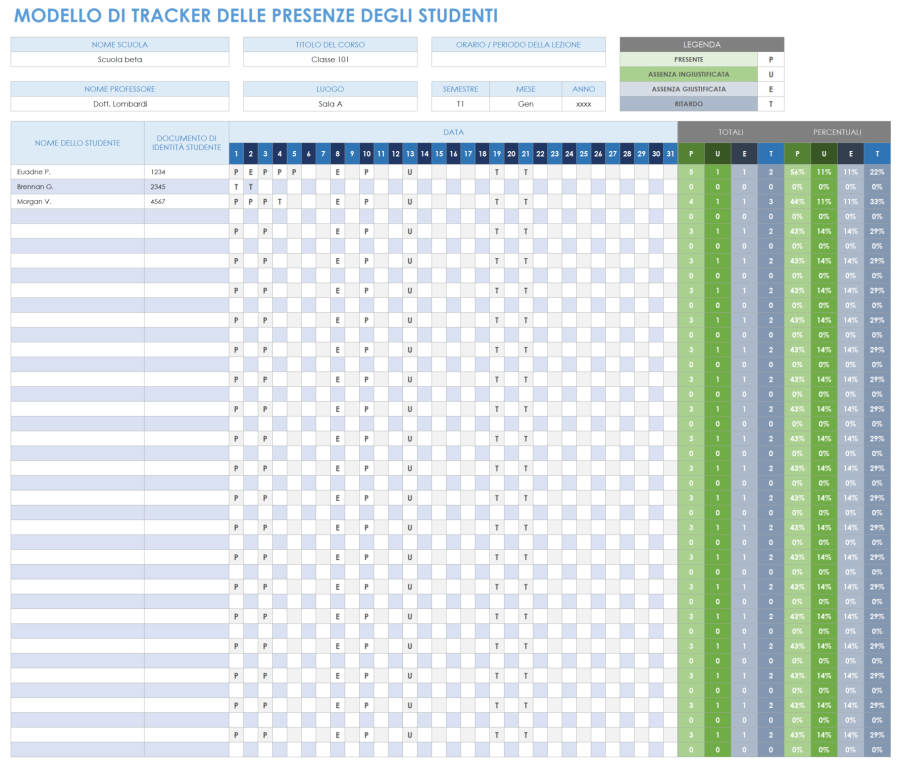 Fogli ed elenchi dei tracker delle presenze Excel gratuiti | Smartsheet